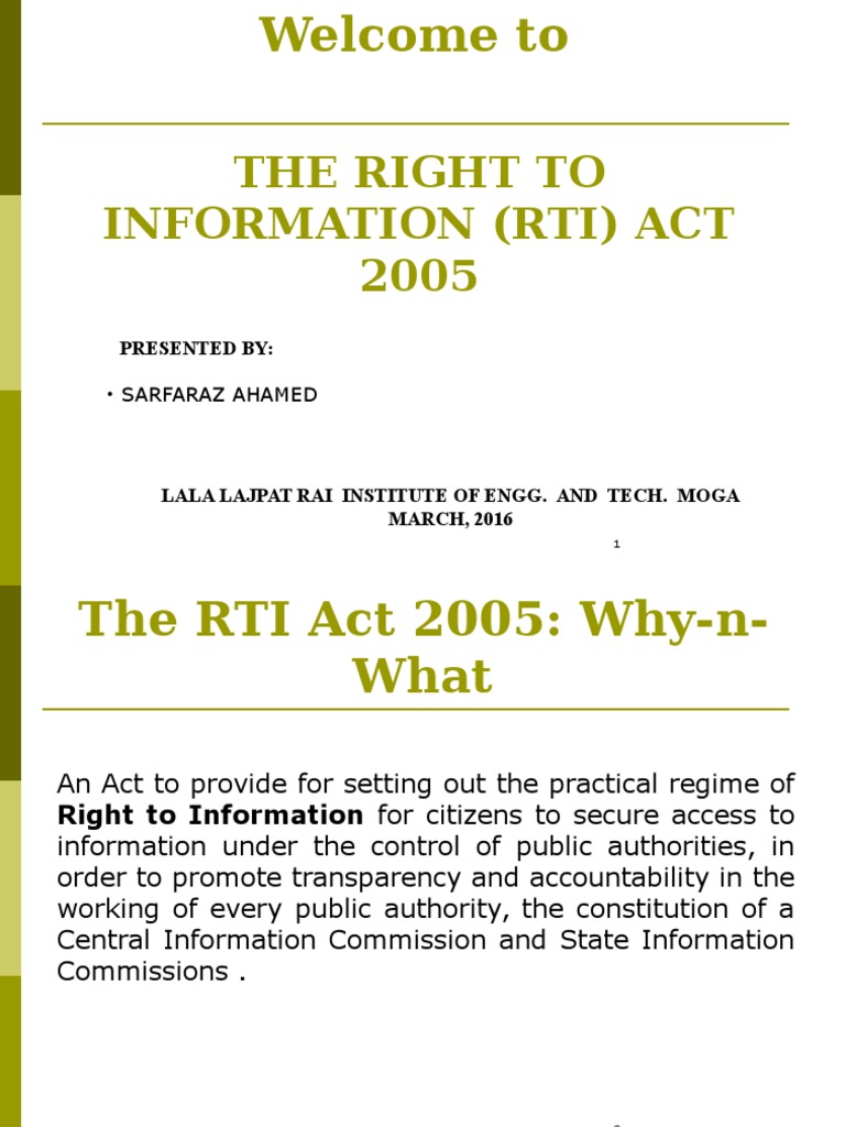 The Right To Information (Rti) Act 2005: Presented by | Download Free ...