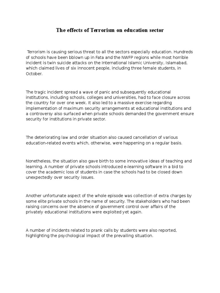 Terrorism and Education | PDF | Schools | Teaching And Learning