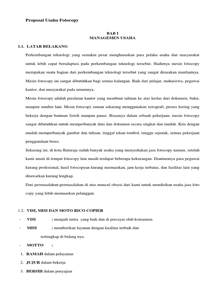 Proposal Usaha Fotocopy Rico Copier | PDF | Karier & Perkembangan | Bisnis