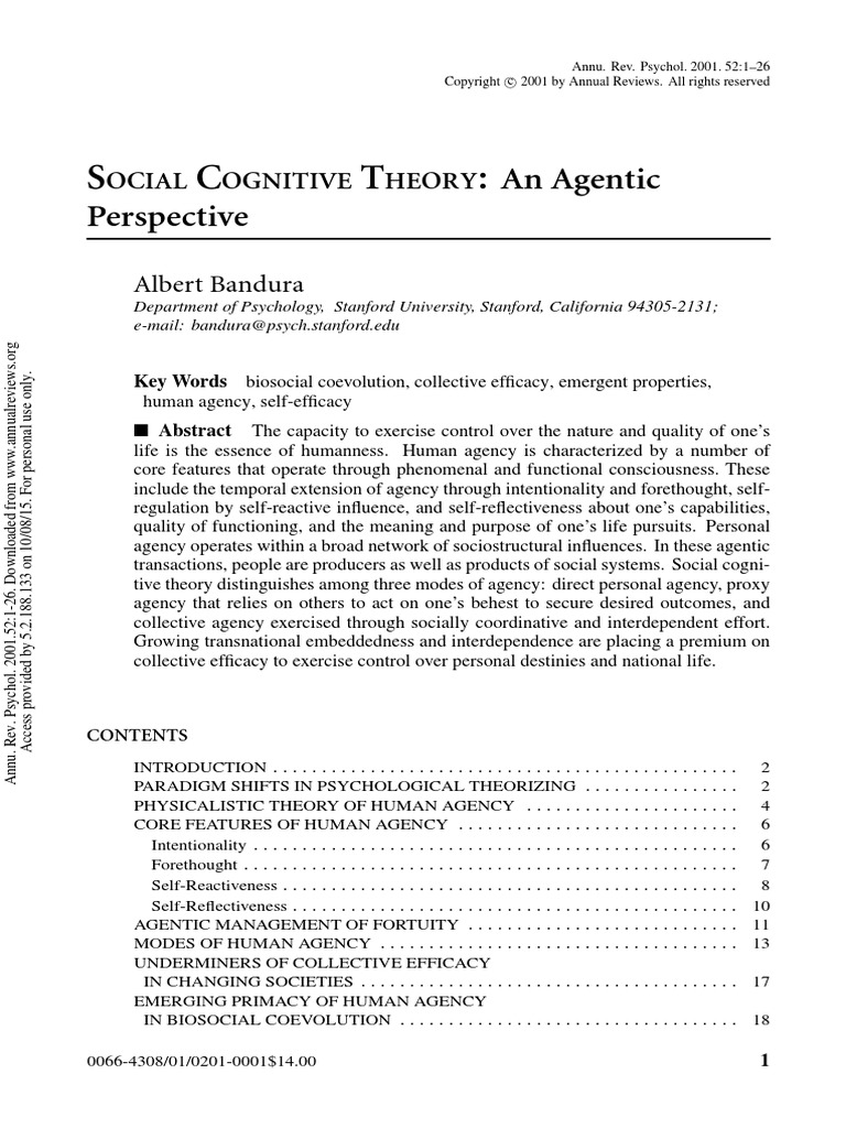2001_Social Cognitive Theory - An Agentic Perspective, Albert Bandura ...