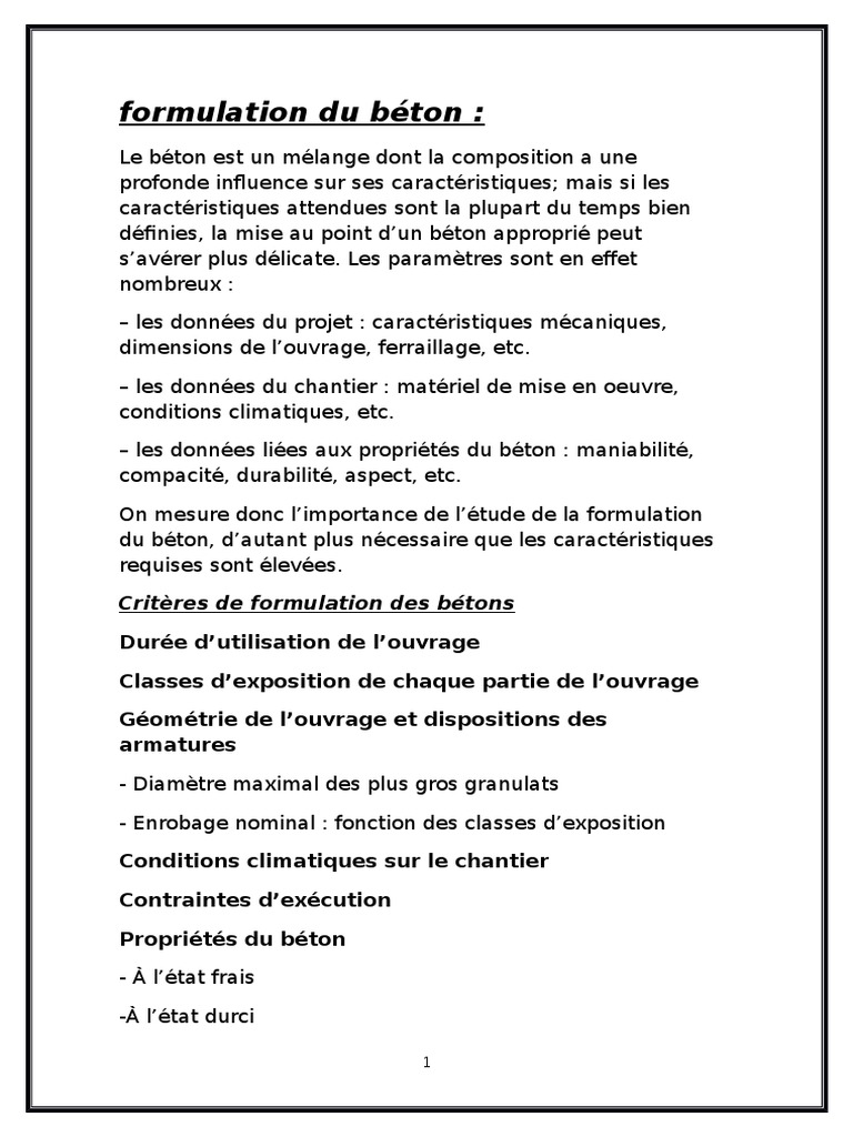 formulation du beton | Béton | Granulat de construction