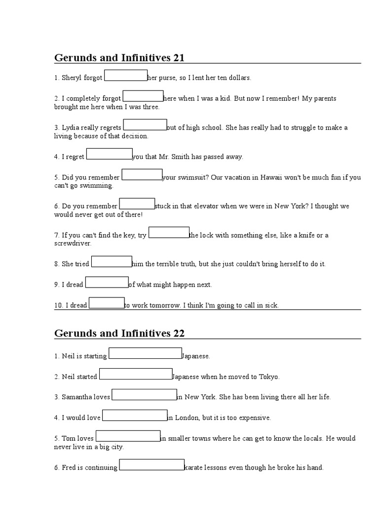 Gerunds and Infinitives Exercises | PDF