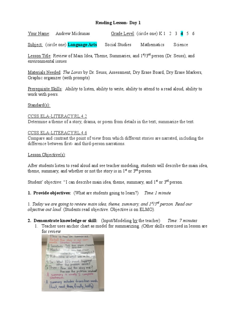 The Lorax - Reading Strategy Lesson | PDF | Teachers | Applied Psychology