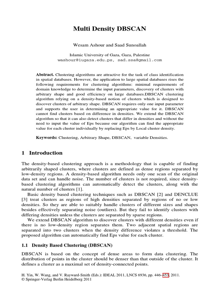 Multi Density Dbscan Pdf Cluster Analysis Applied Mathematics
