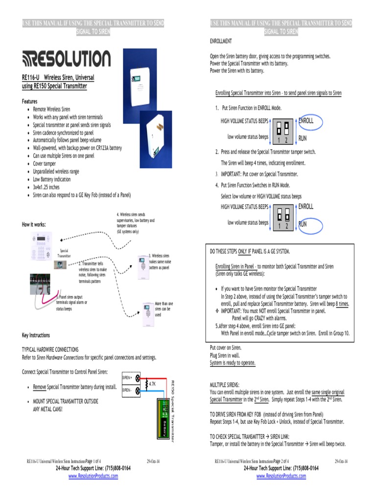 Resolution Products RE116-U - Installation Manual | PDF | Transmitter ...
