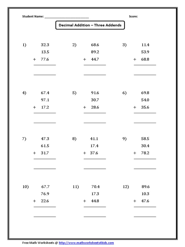 Three Addends Vertical4 | PDF