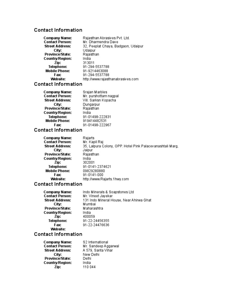 Contact Information | PDF | Telecommunications Equipment ...