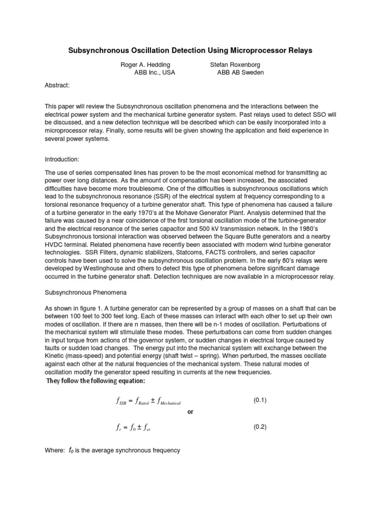 Subsynchronous Oscillation Detection Using Microprocessor Relays | PDF | Spectral Density ...