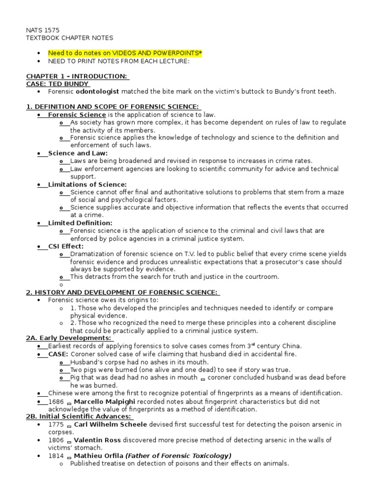 Forensic Science Textbook Chapter Notes | PDF | Forensic Science ...