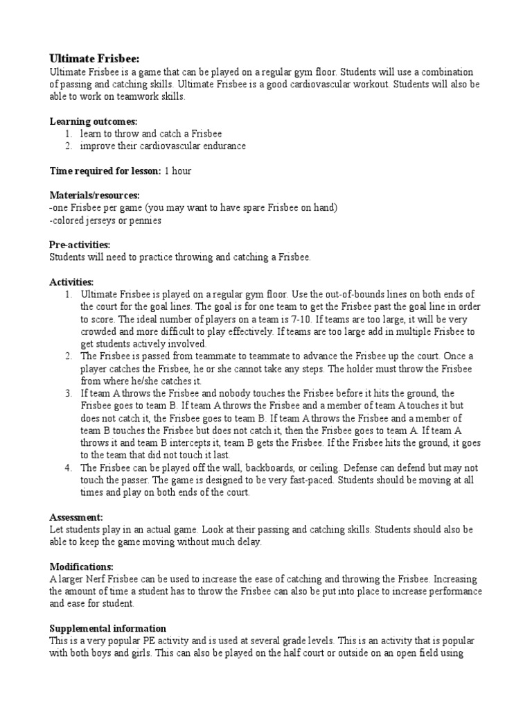 Ultimate Frisbee Lesson | PDF | Teaching | Pedagogy