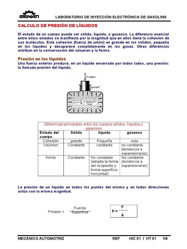 Calculo de Presion | Descargar gratis PDF | Pascal (Unidad) | Presión