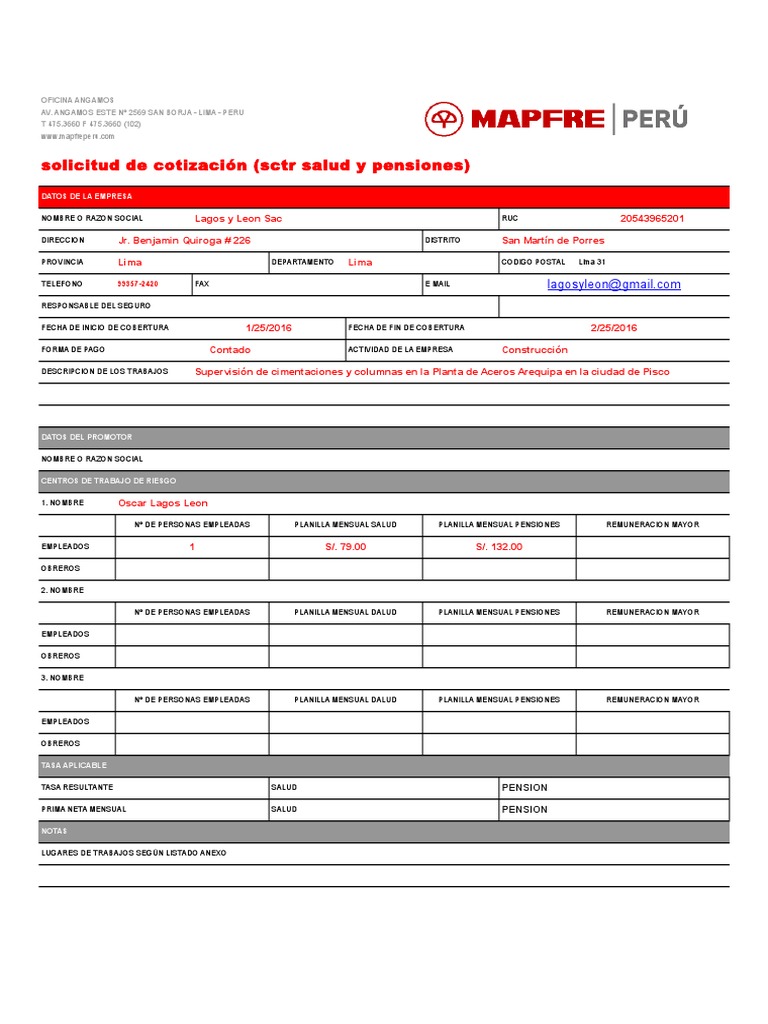 Solicitud SCTR Salud y Pension - Mapfre | PDF | Derecho