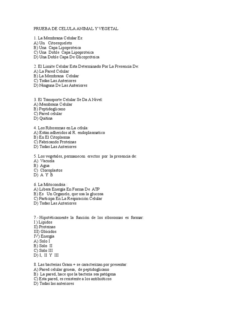 Prueba de Celula Animal y Vegetal | PDF | Salud y bienestar | Tecnología