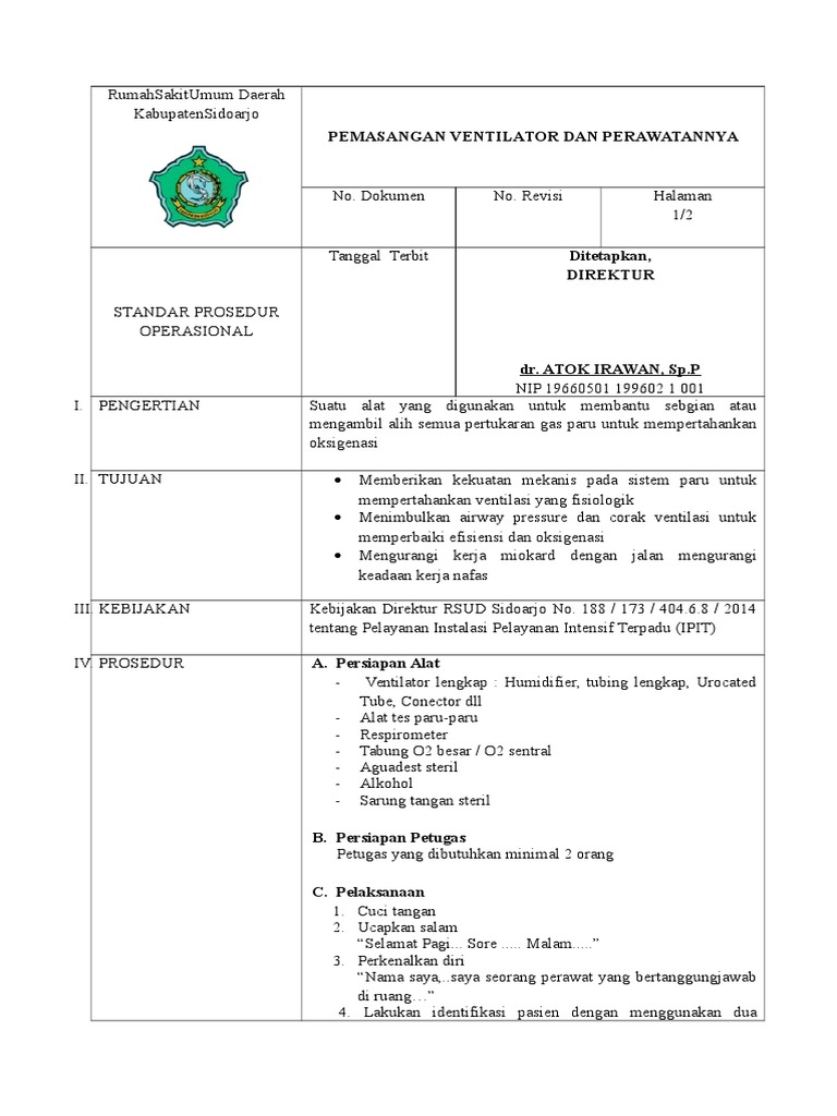 Spo Pemasangan Ventilator | PDF