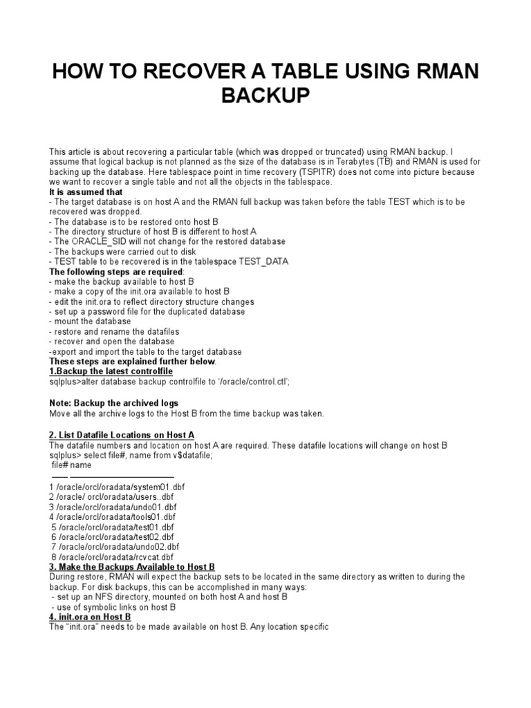 Recovering A Particular Table | PDF | Backup | Databases