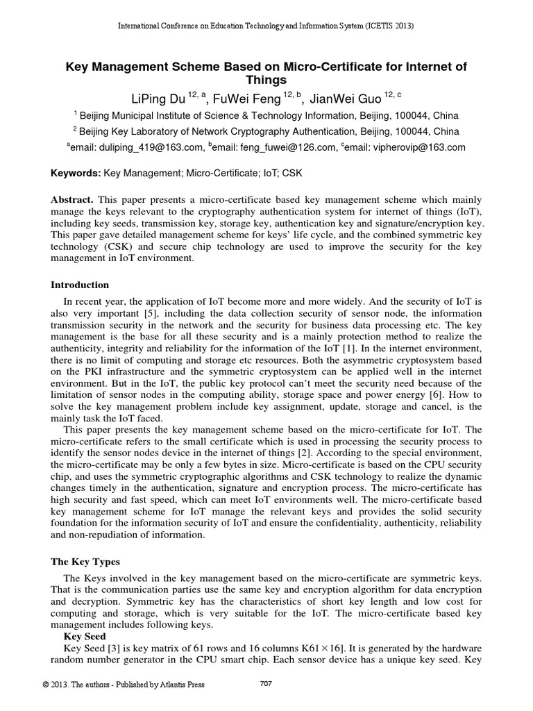 Liping Du, Fuwei Feng, Jianwei Guo: Key Management Scheme Based On ...