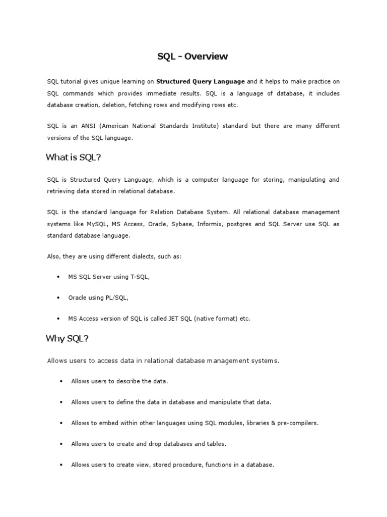 SQL Overview: Learn Database Fundamentals (39 | PDF | Microsoft Access ...