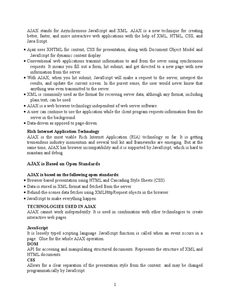 Rich Internet Application Technology Ajax Is Based On Open Standards Pdf Ajax Programming