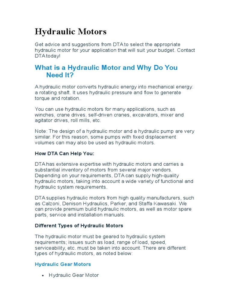 Selecting the Right Hydraulic Motor for Your Application: An Overview ...
