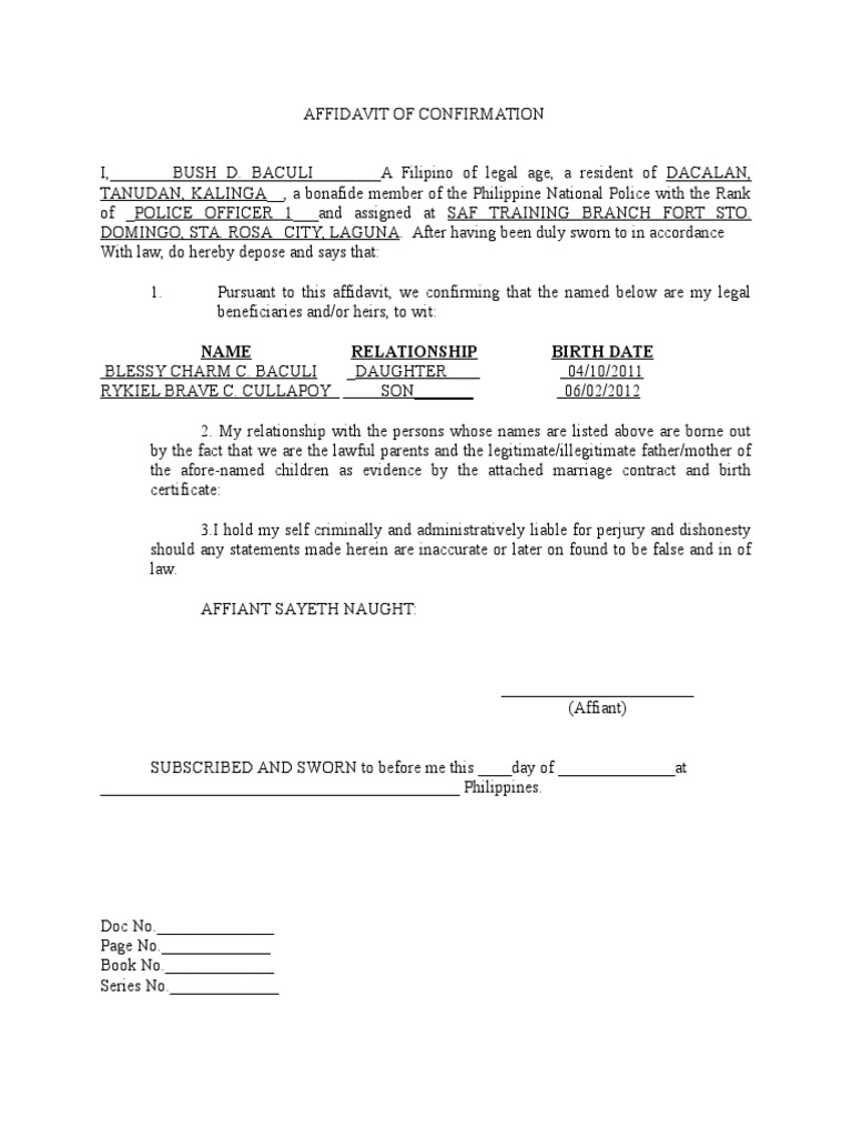Affidavit of Confirmation | PDF