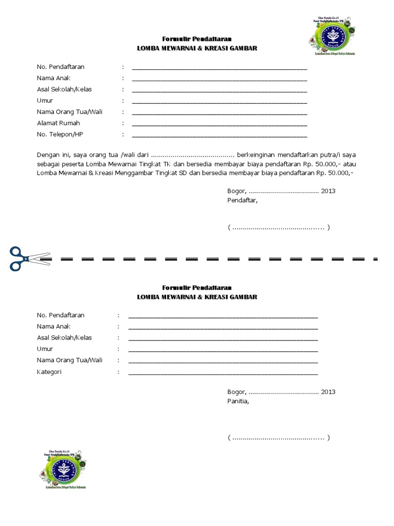 Formulir Pendaftaran Lomba Mewarnai & Kreasi Gambar | PDF