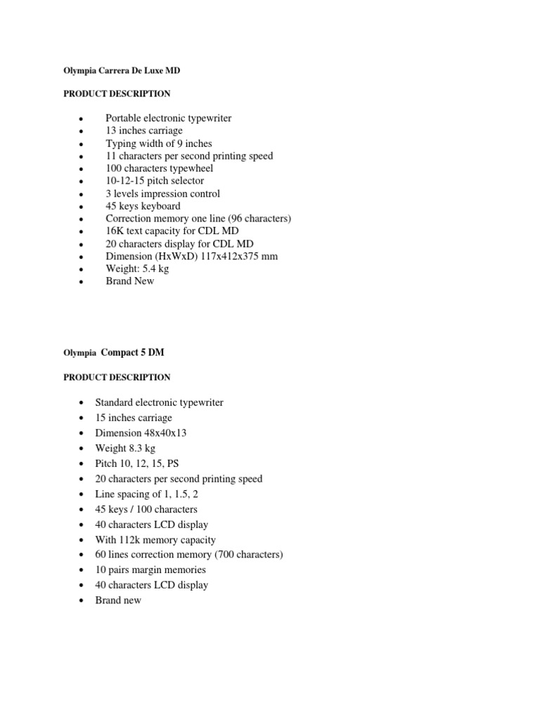 Olympia Typewriter Comparison Guide | PDF | Computers
