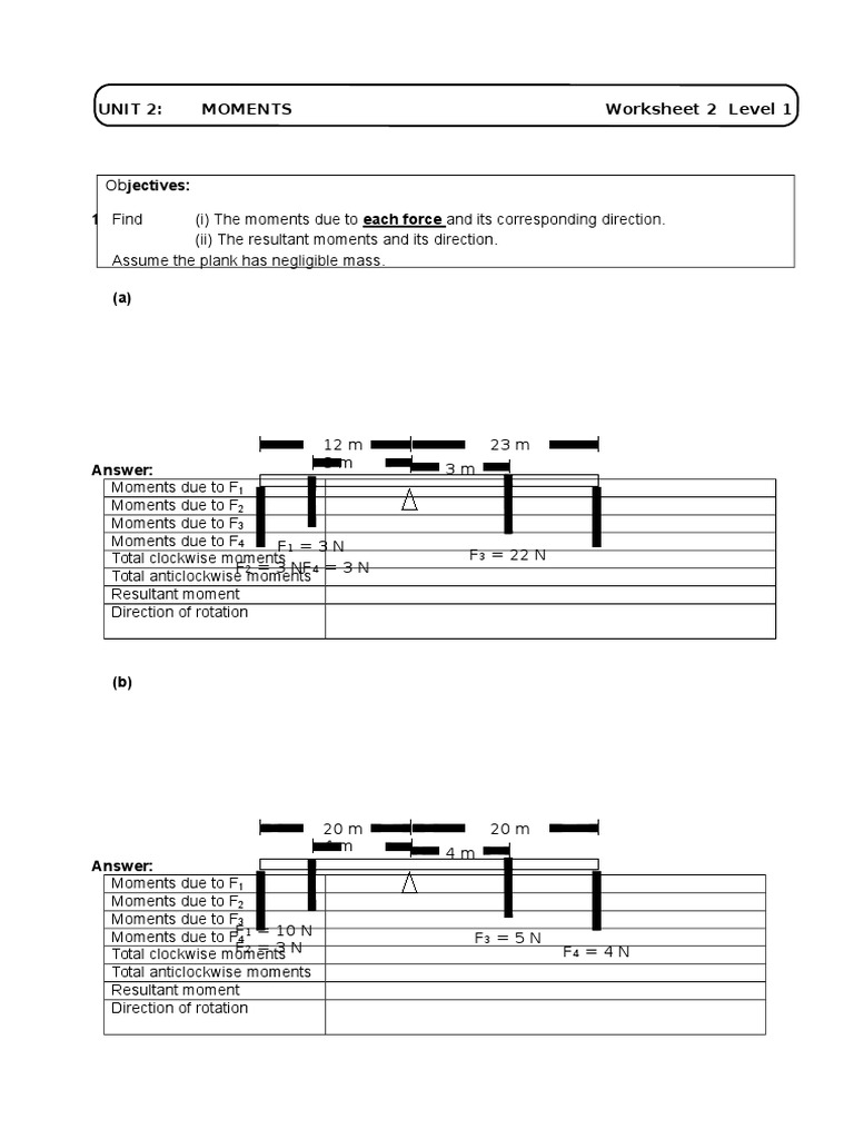 Moments Worksheet for Physics Students | PDF