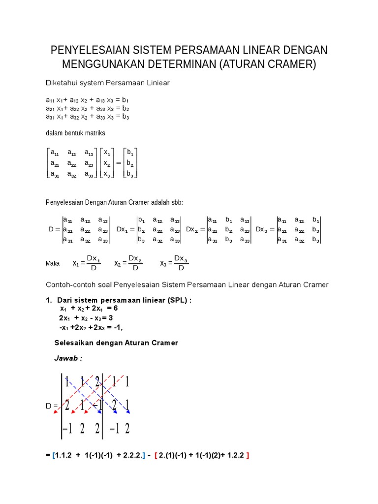 Penyelesaian SPL dengan Aturan Cramer | PDF | Mathematical Relations ...
