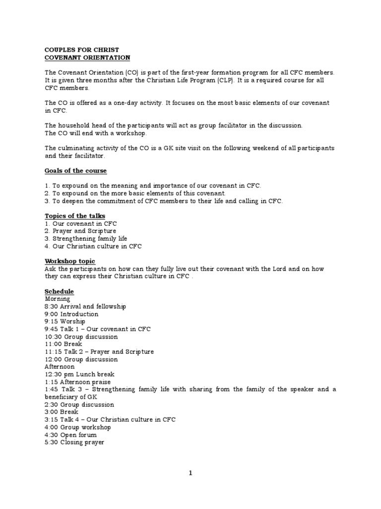 Couples For Christ Covenant Orientation | PDF