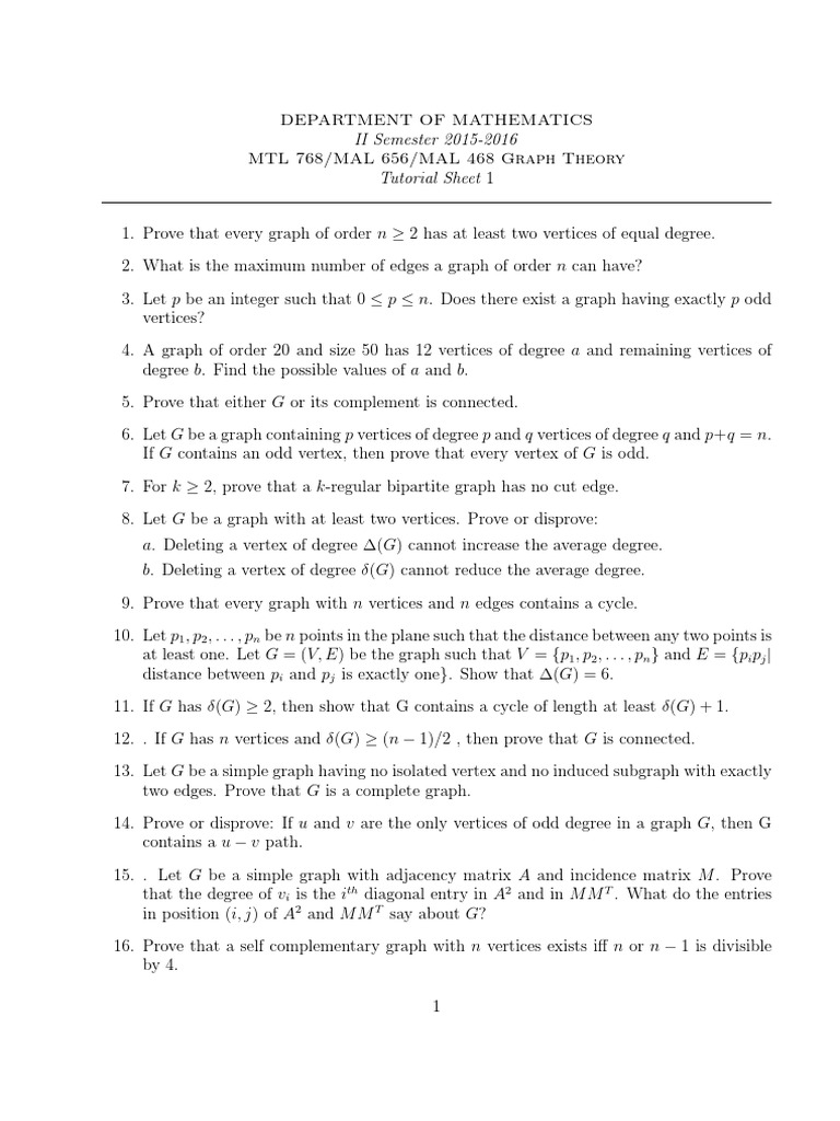 Tut 161 | PDF | Vertex (Graph Theory) | Graph Theory