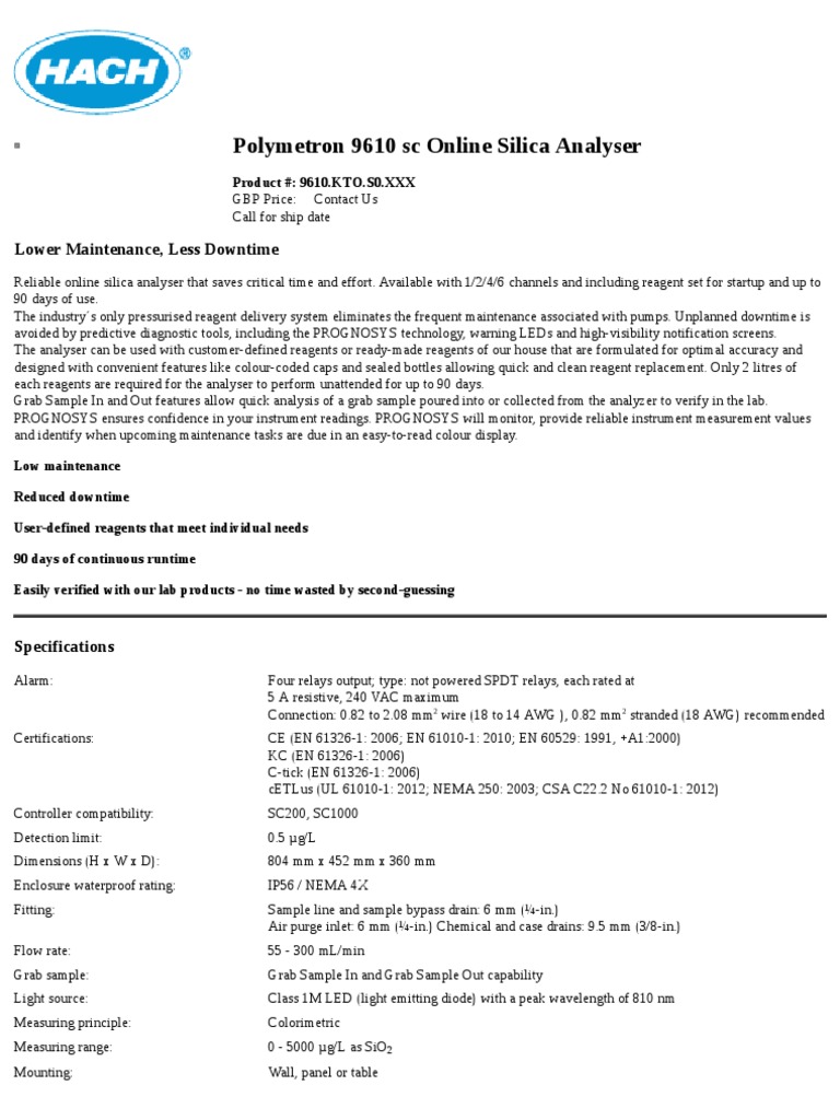 Polymetron 9610 SC Online Silica Analyser: Lower Maintenance, Less ...