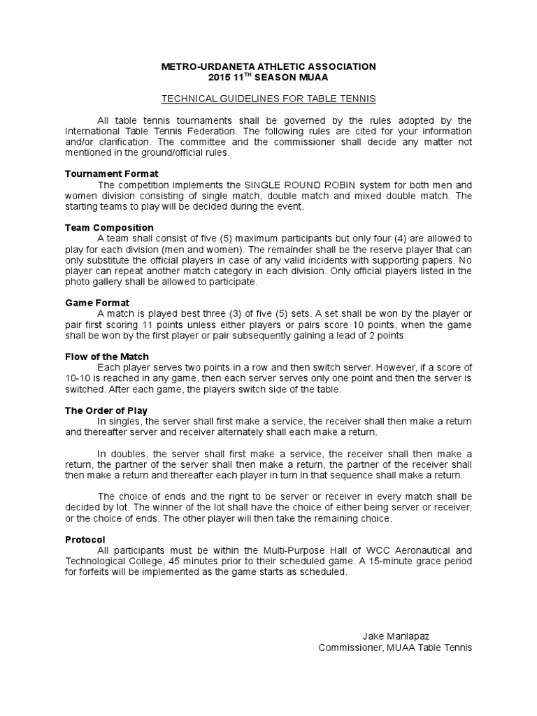 Table Tennis Guidelines | PDF | Table Tennis | Tournament