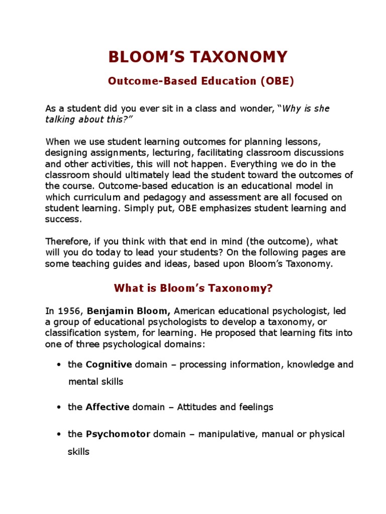 Understanding Bloom's Taxonomy: A Guide to Developing Outcome-Based ...