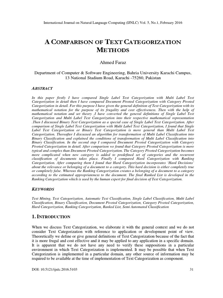A Comparison of Text Categorization Methods | PDF | Statistical ...