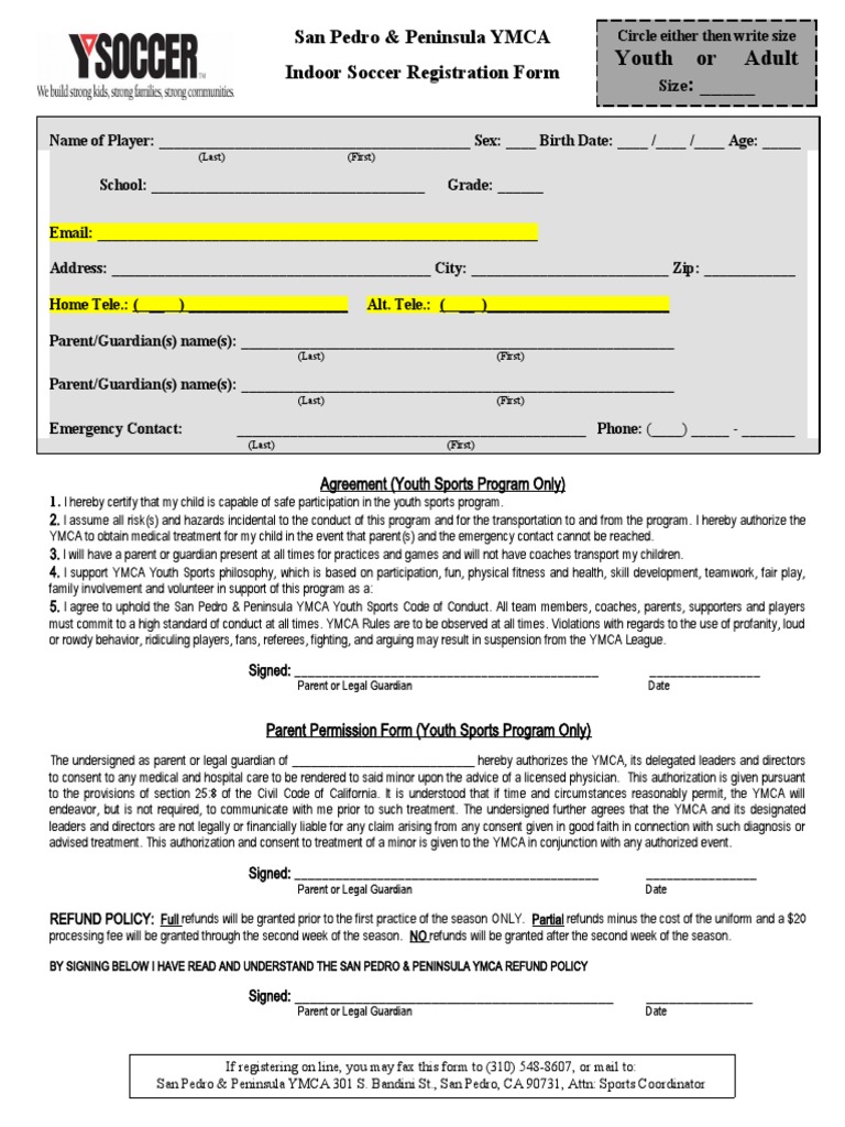YMCA Youth Sports Registration Form | PDF | Consent | Legal Guardian