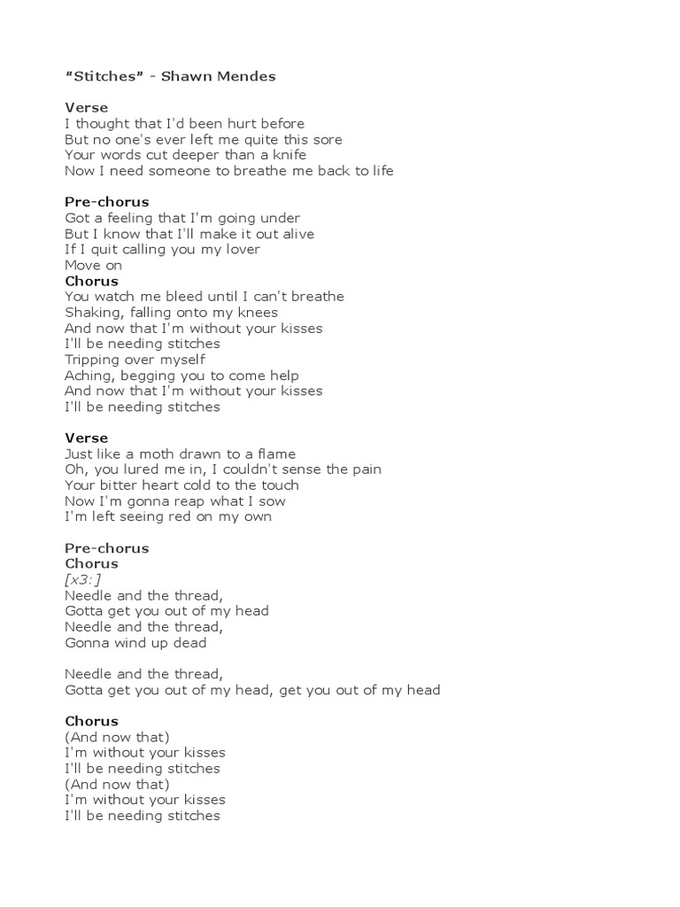 Shawn Mendes - Stitches Lyrics | PDF