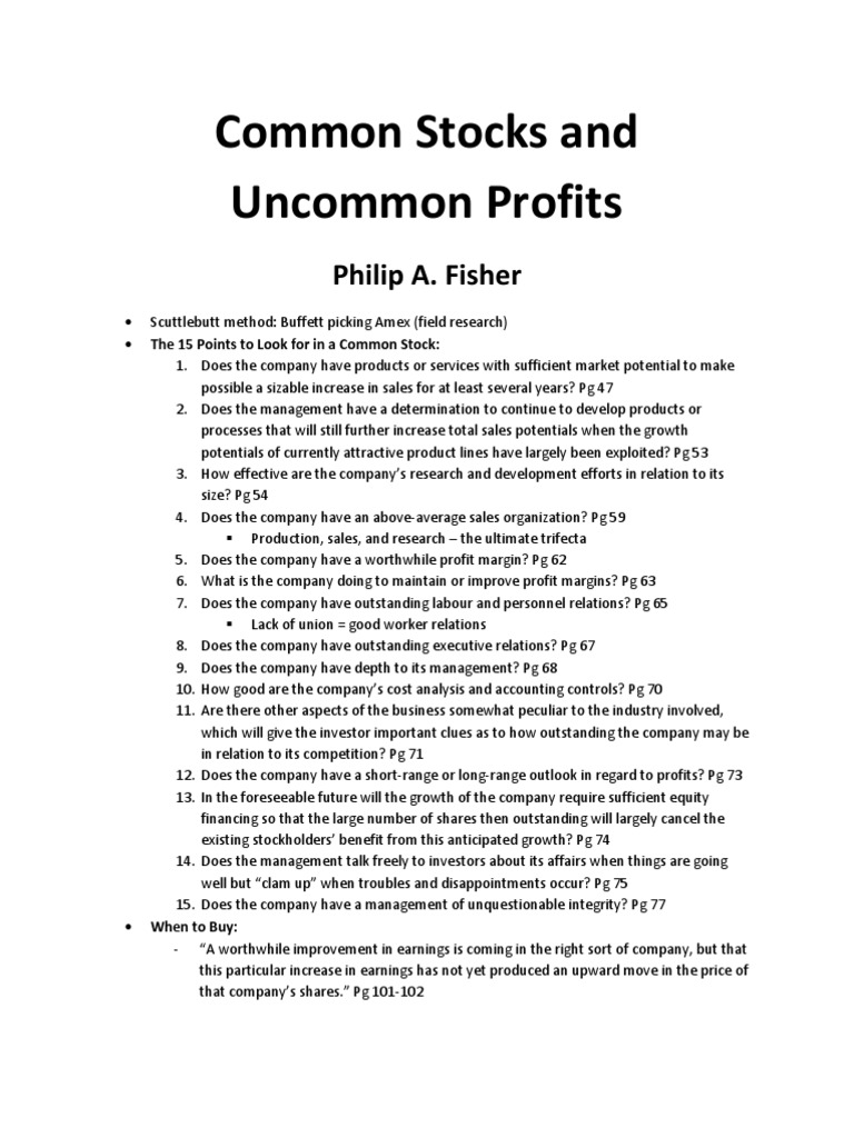 Common Stocks and Uncommon Profits: Philip A. Fisher | Download Free ...