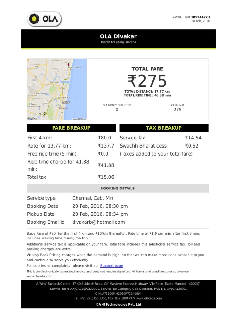 Ola Cab Invoice for Mumbai Ride | PDF