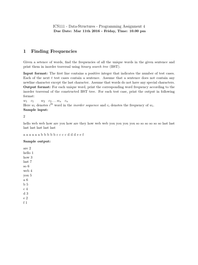 1 Finding Frequencies: ICS111 - Data-Structures - Programming Assignment 4 | PDF | Sequence ...