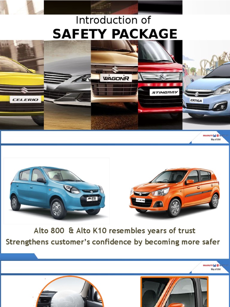 Alto 800 Safety Package Overview | PDF | Airbag | Seat Belt