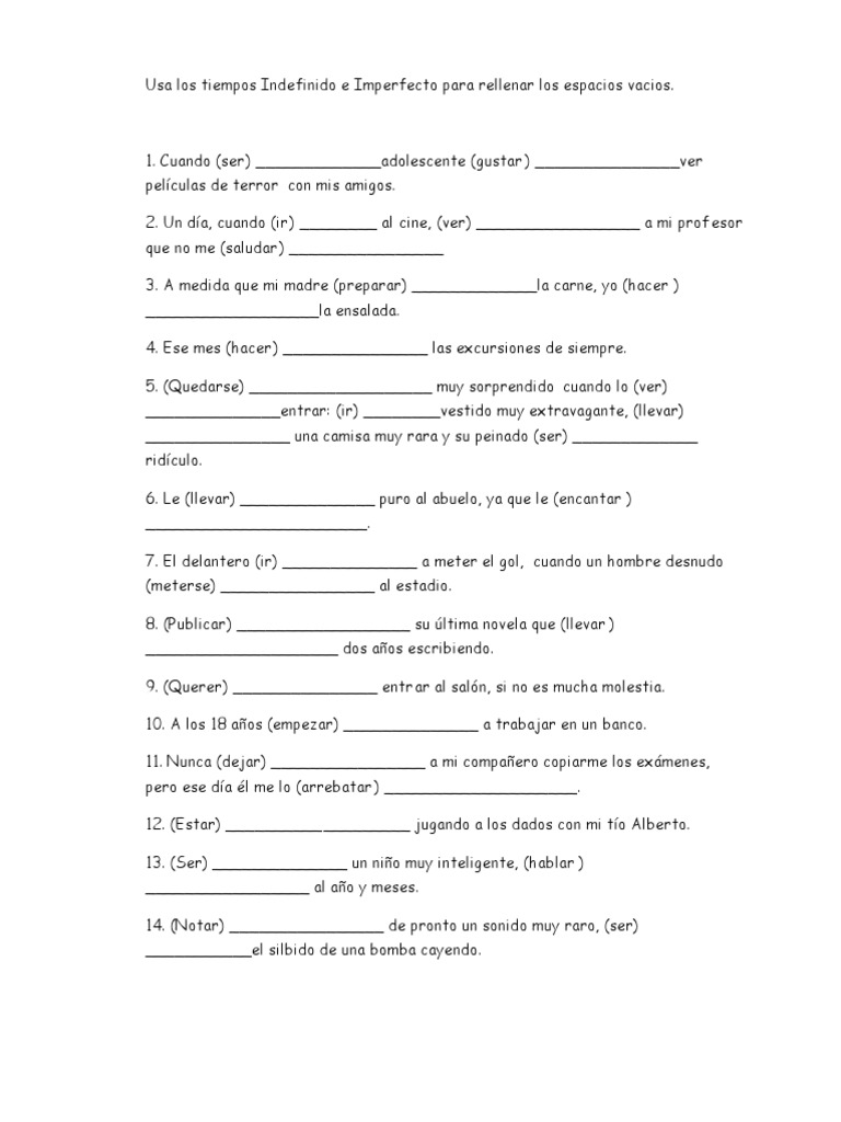 Preterito Imperfecto Vs Indefinido I | PDF | Ocio
