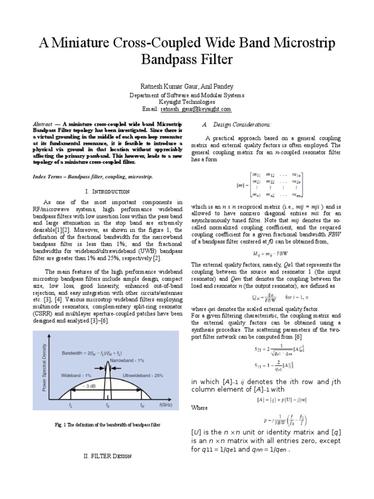 A Miniature Cross-Coupled Wide Band Microstrip Bandpass Filter | PDF ...