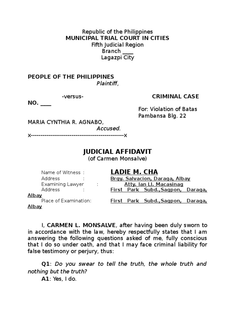 Complaint Affidavit | PDF | Cheque | Affidavit