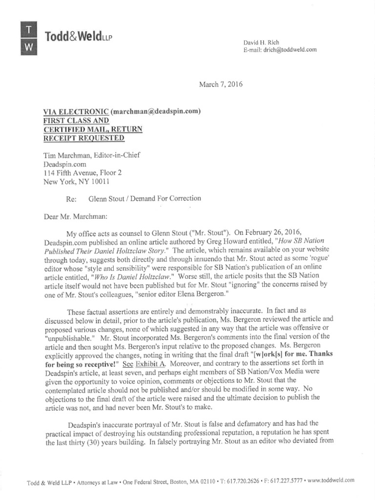 Stout Letter | PDF