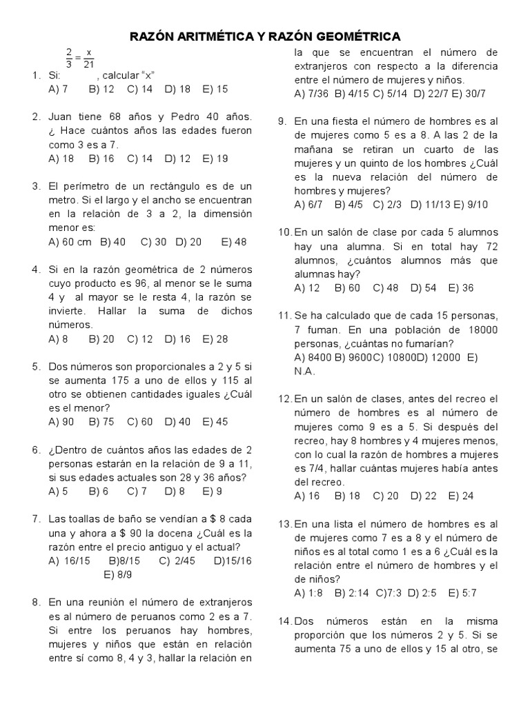 Razón Aritmética y Razón Geométrica | PDF | Proporción | Números