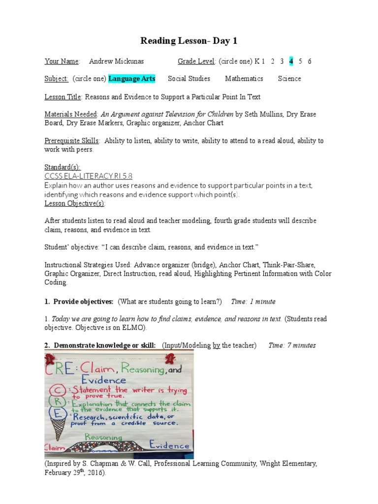 Reading Lesson on Claims and Evidence | PDF | Imagination | Teachers