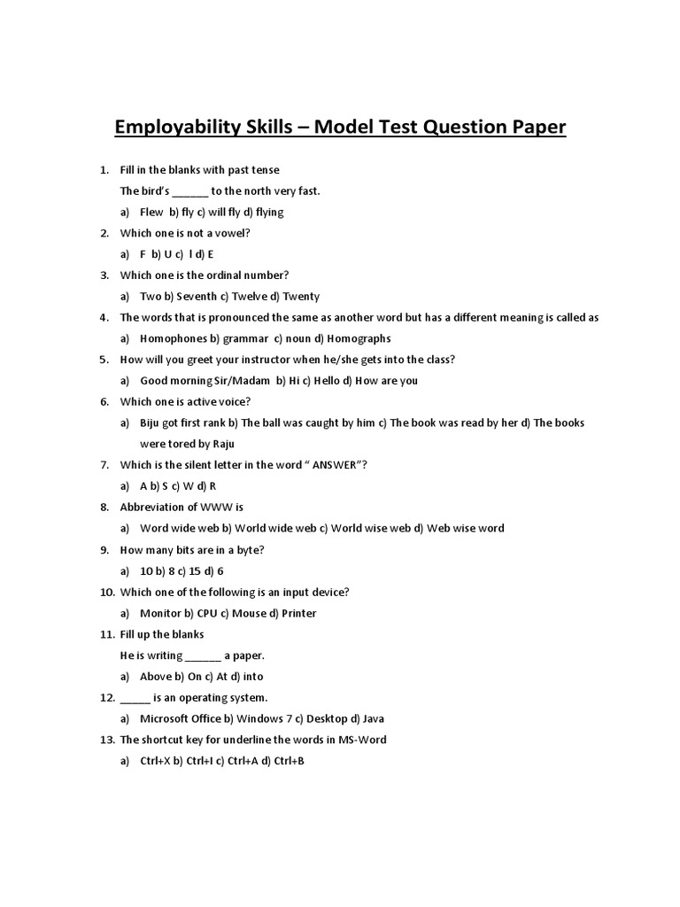 Employability Skills-Model Questions 1 | PDF | Read Only Memory ...