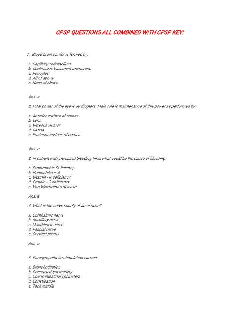 CPSP QUESTIONS ALL COMBINED WITH CPSP KEY(1).pdf | Kidney | Adenoma
