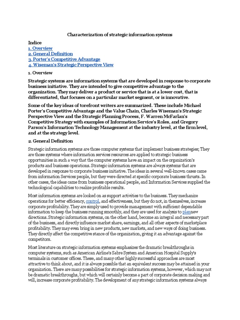 Types of Strategic Information Systems | PDF | Competitive Advantage ...