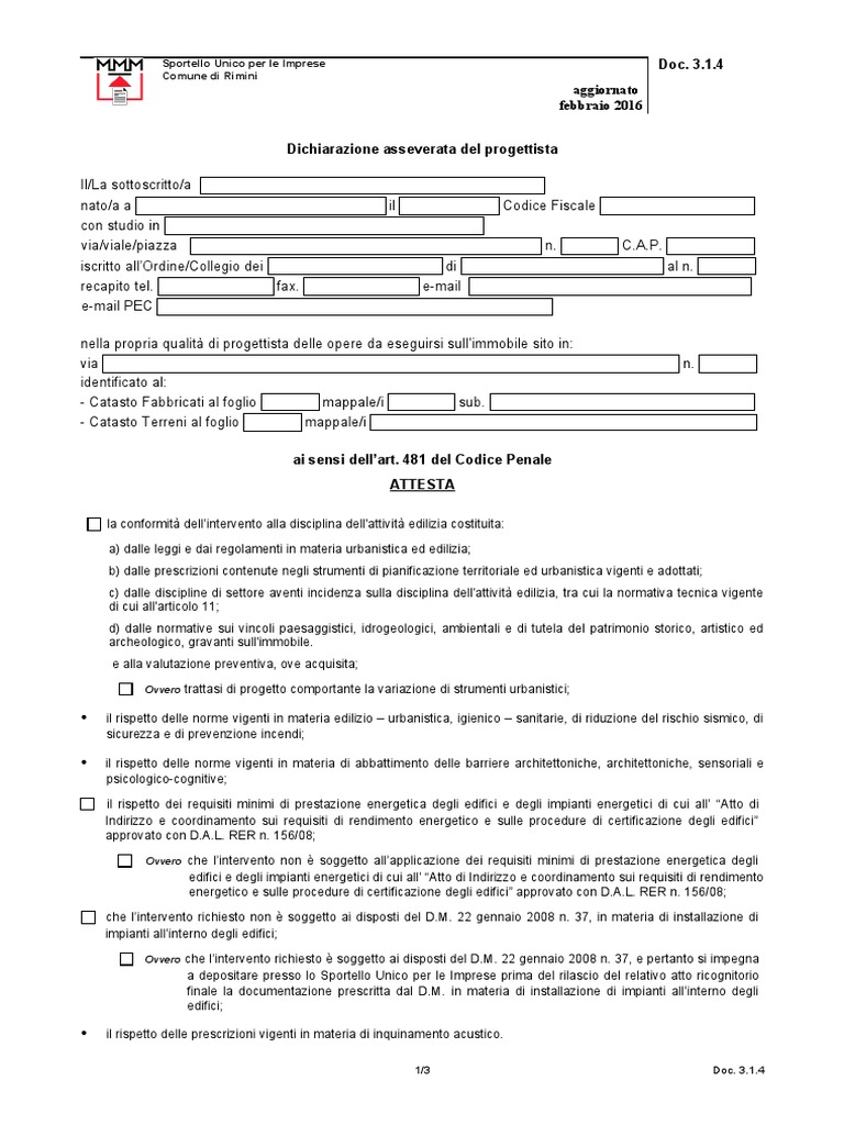Dichiarazione Asseverata Del Progettista | PDF